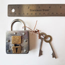 Pad lock, antique 2 key puzzle lock. Functional pad lock with tricky h ...