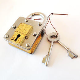 Pad lock, antique 2 key puzzle lock. Functional pad lock with tricky h ...