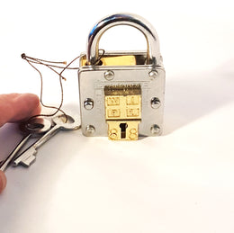 Pad lock, antique 2 key puzzle lock. Functional pad lock with tricky h ...